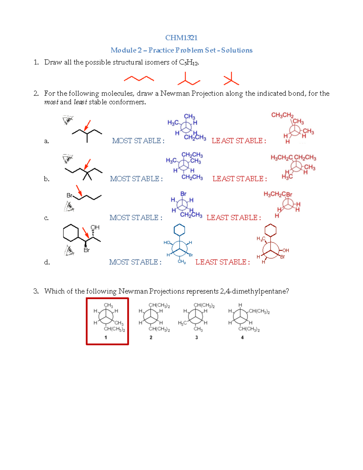 Module 2 - Practice Problem Set - Solutions - CHM1 321 Module 2 – Practice Problem Set ...