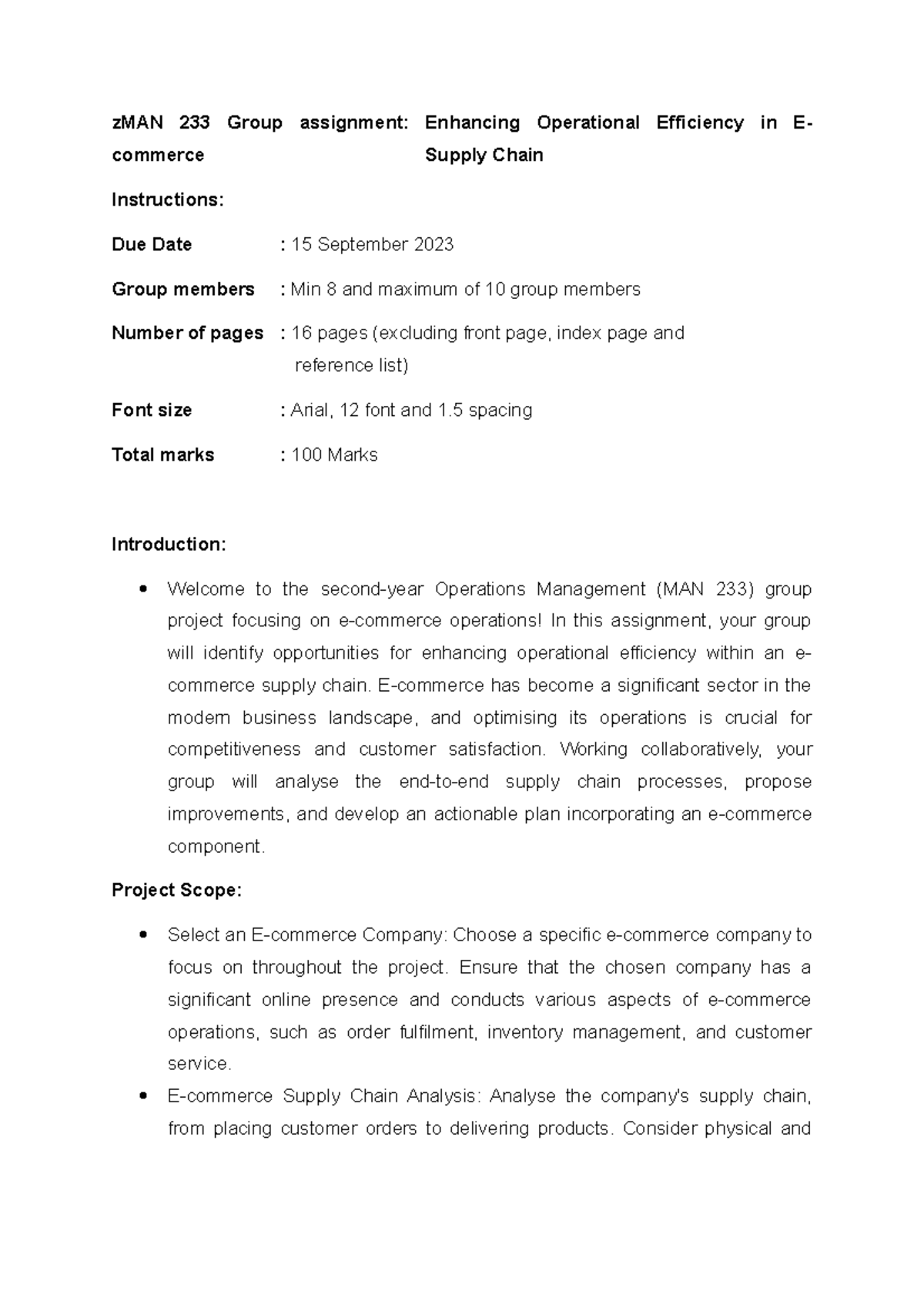 MAN 233 Group Assignment - zMAN 233 Group assignment: Enhancing ...