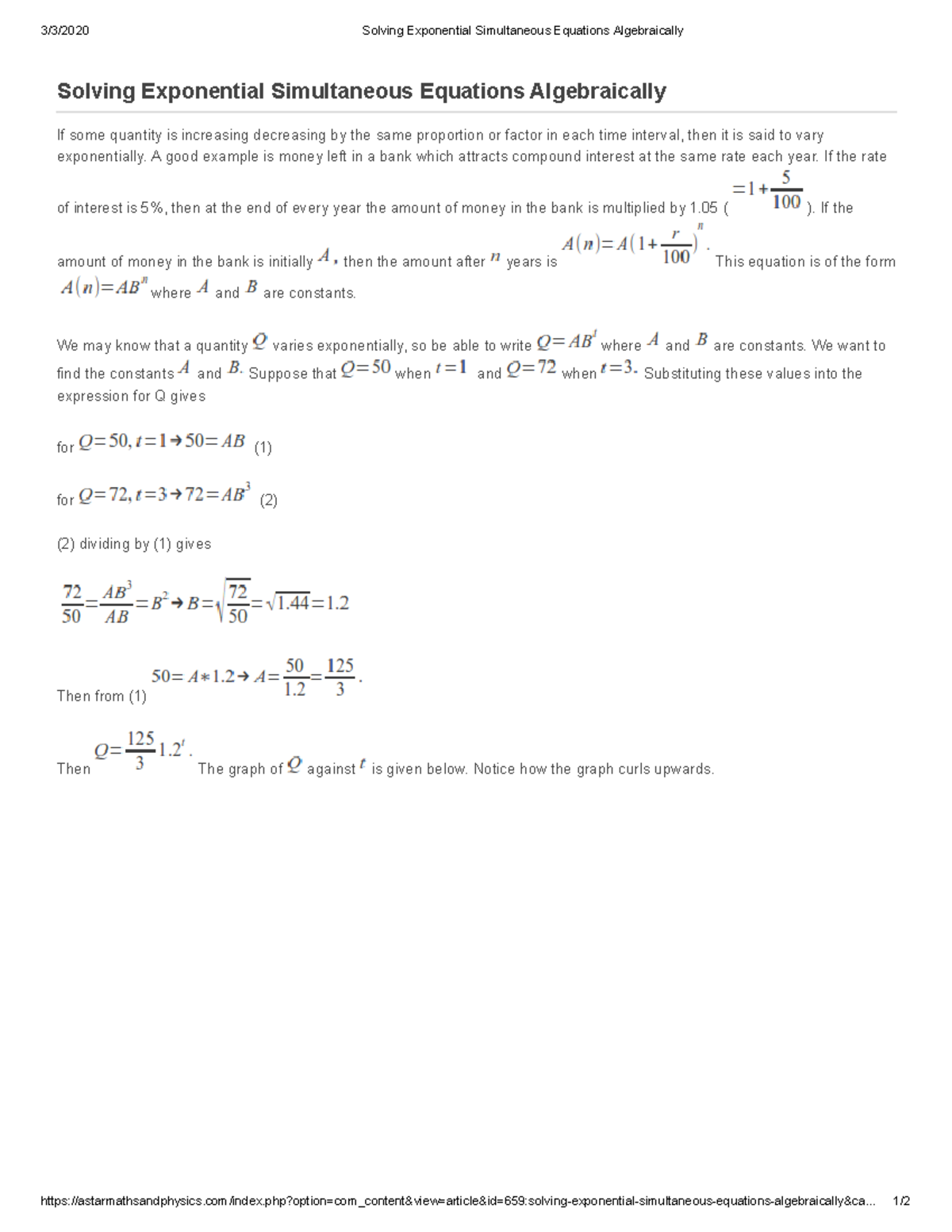 Solving exponential simultaneous equations algebraically - 3/3/2020 ...