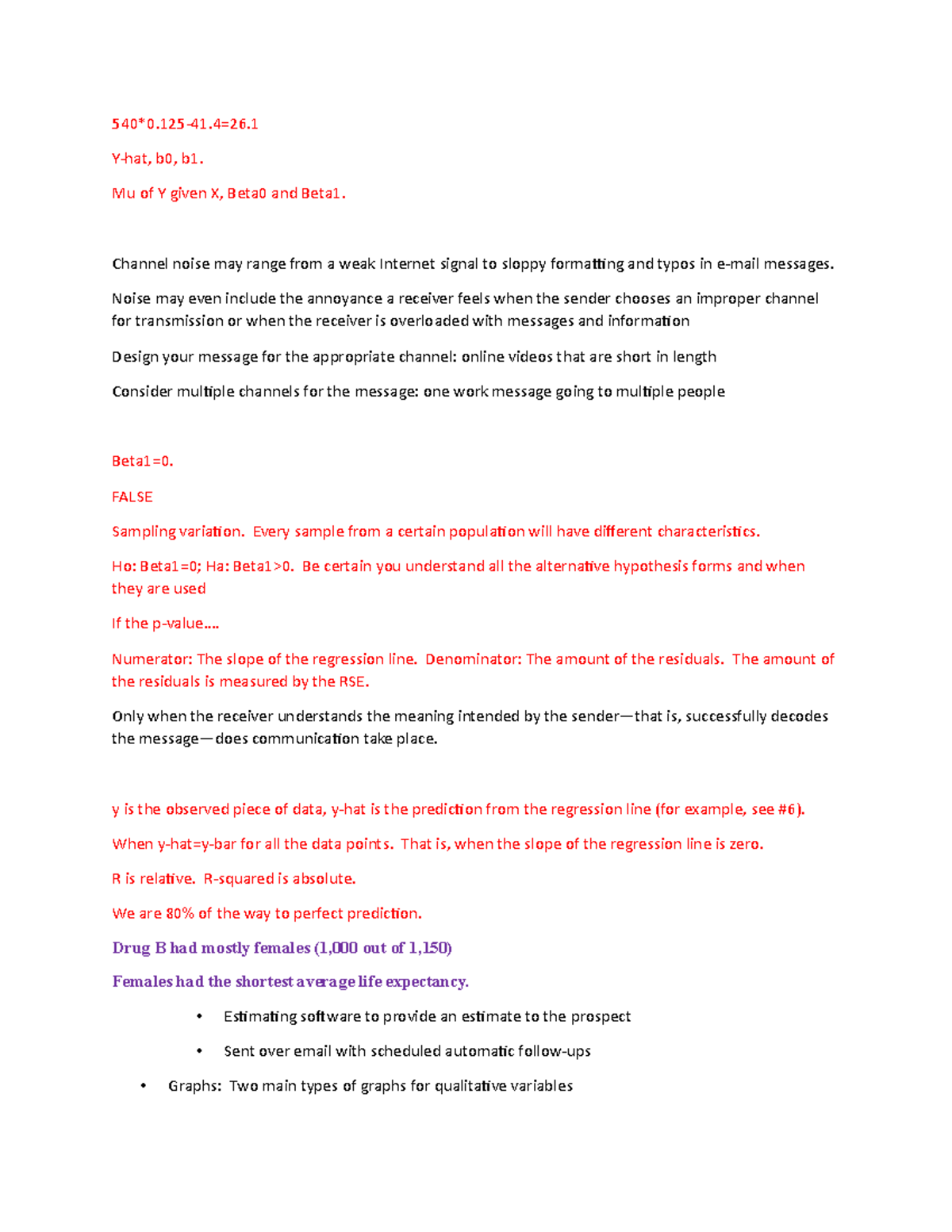 IDS - Notes from the class for the upcoming exam - 540*0.125-41=26. Y ...