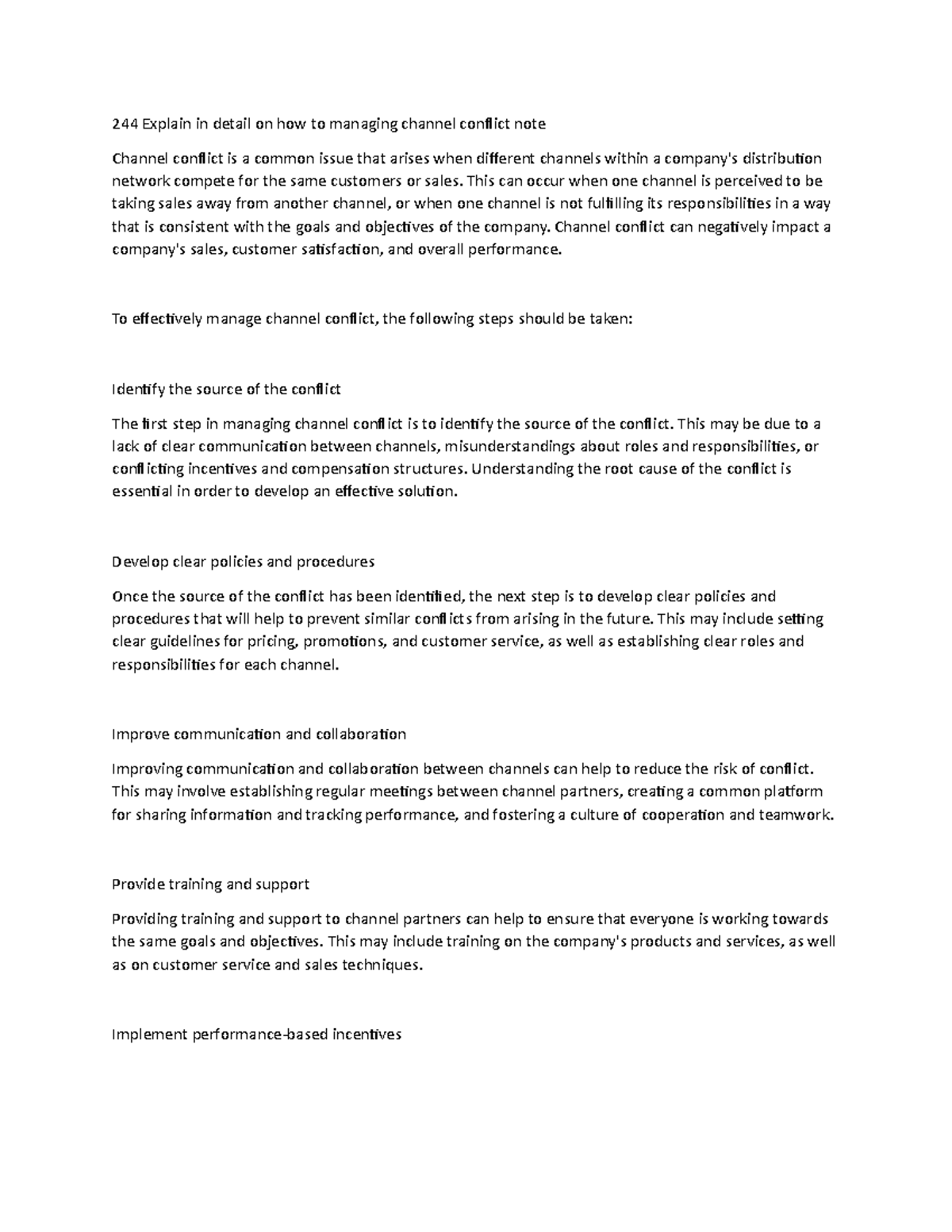 244 Explain in detail on how to managing channel conflict note - This ...