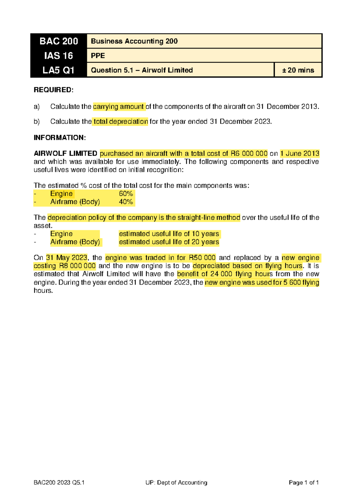 LA5 - Question 5.1 (Airwolf Limited) - BAC200 2023 Q 5 .1 UP: Dept of ...