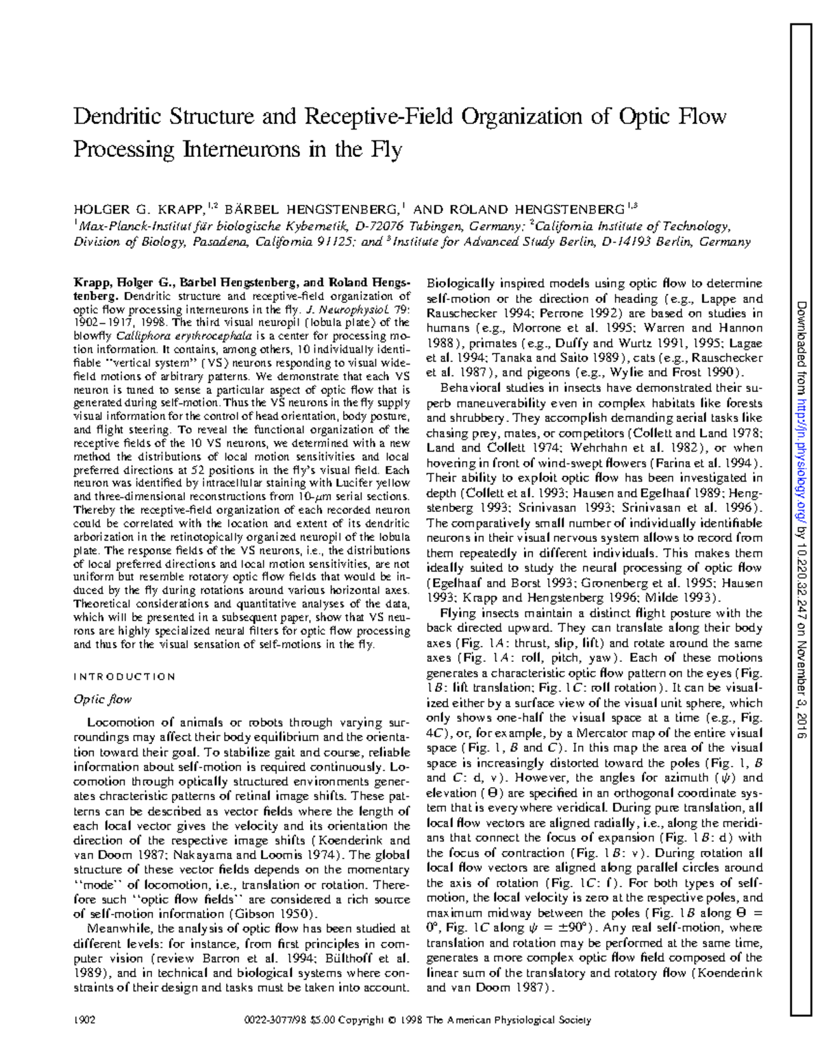 Dendritic Structure and Receptive-Field Organization of Optic Flow Processing Interneurons in ...