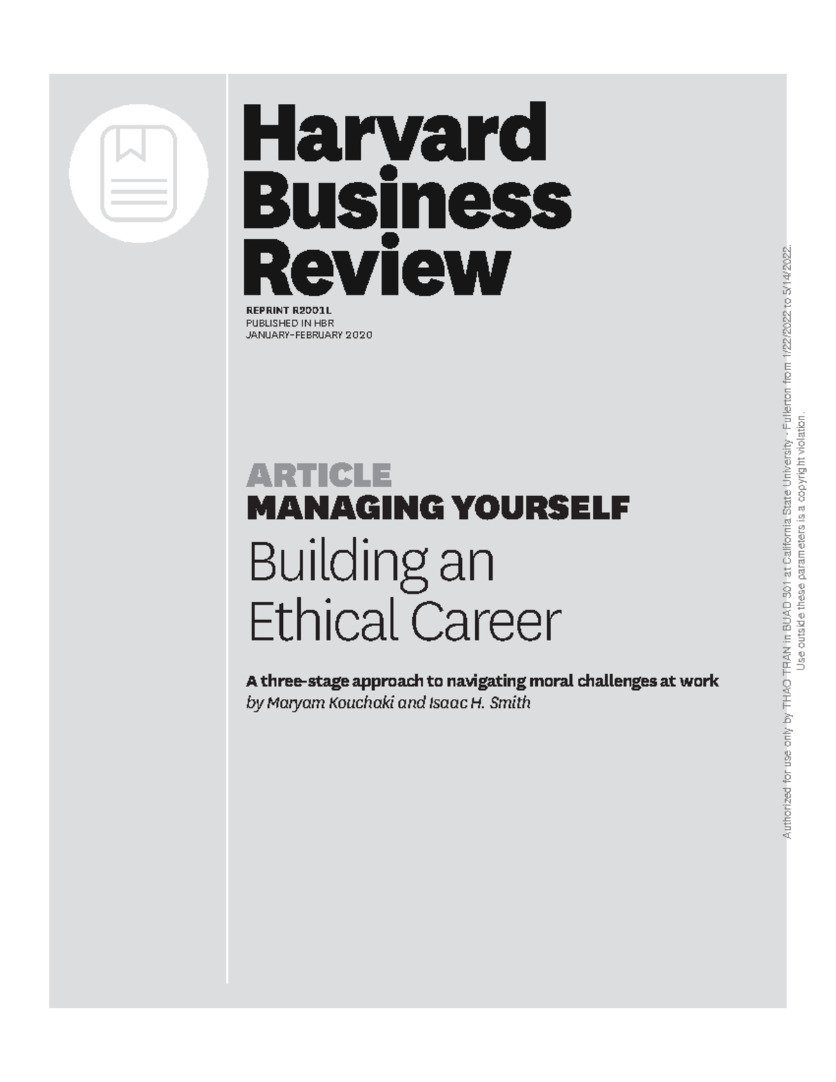 Building an Ethical Career - REPRINT R2001L PUBLISHED IN HBR JANUARY ...