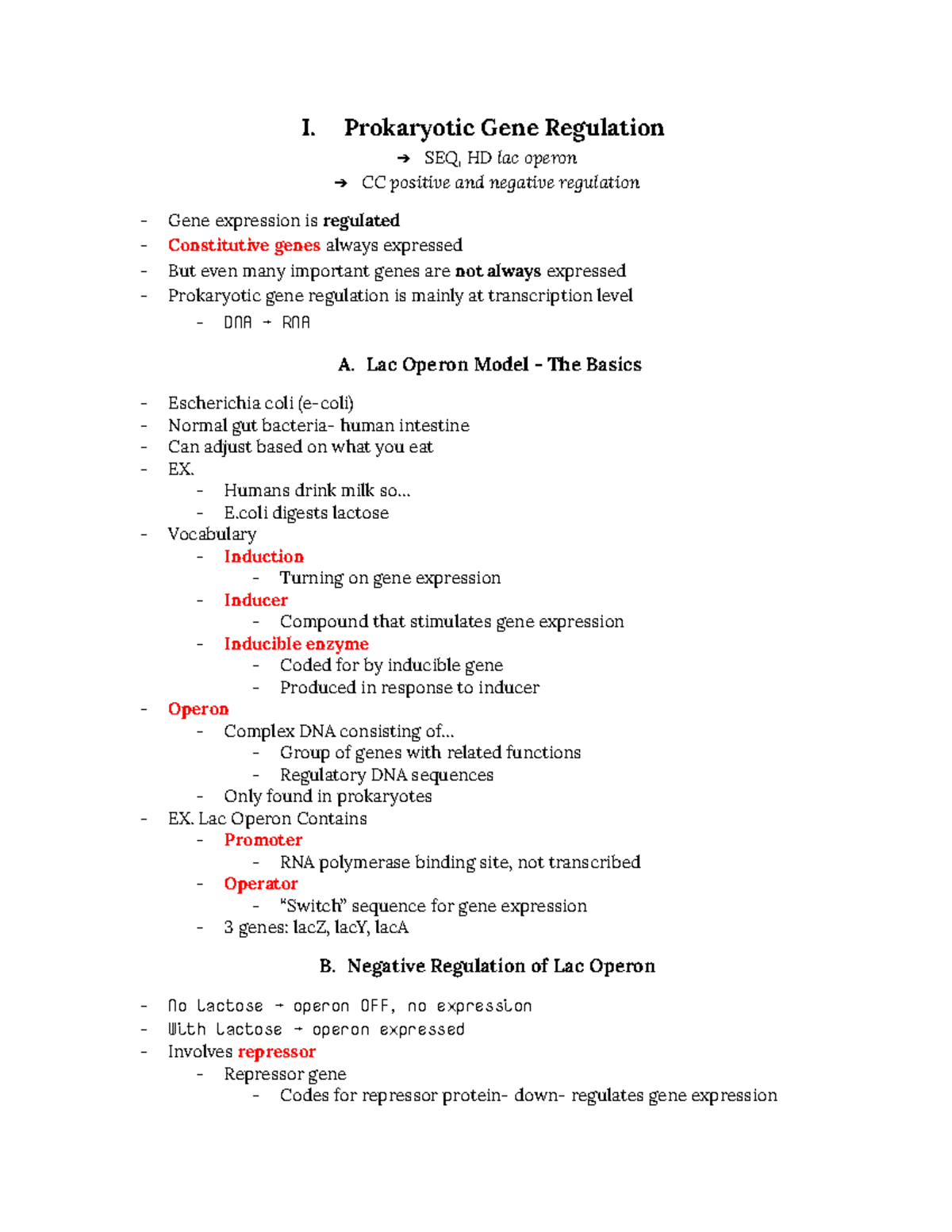 Gene Regulation - I. Prokaryotic Gene Regulation SEQ, HD lac operon CC ...