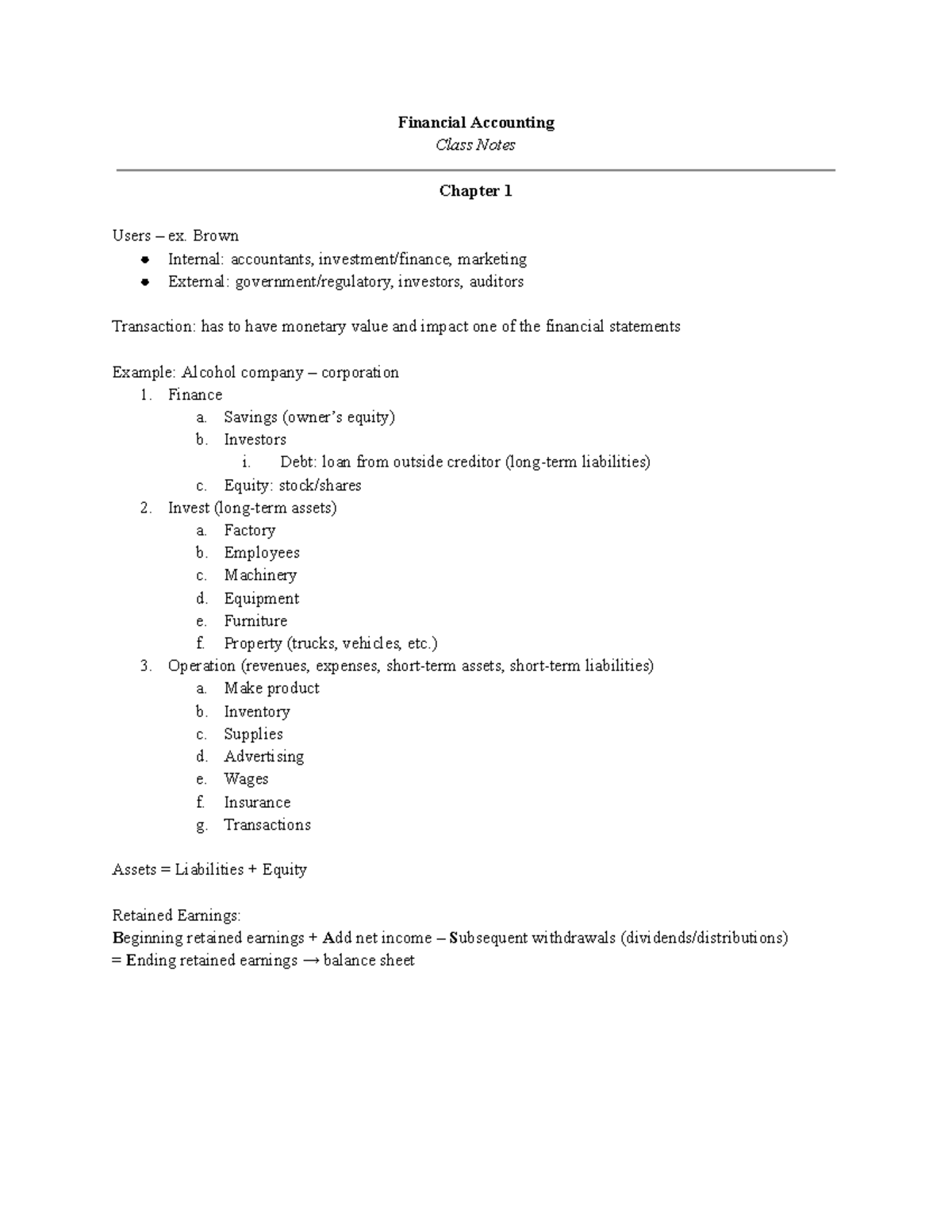 ECON 0710 Notes - Financial Accounting Class Notes Chapter 1 Users – ex ...