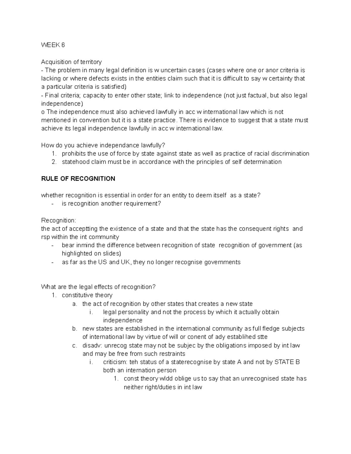 PIL LECTURE NOTES - WEEK 6 Acquisition of territory The problem in many ...