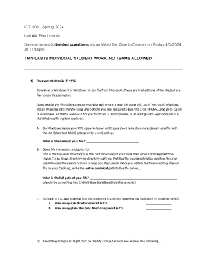 CIT101 Lab4 File Innards - CIT 101L Spring 2022 Lab #4: File Innards Save answers to bolded ...