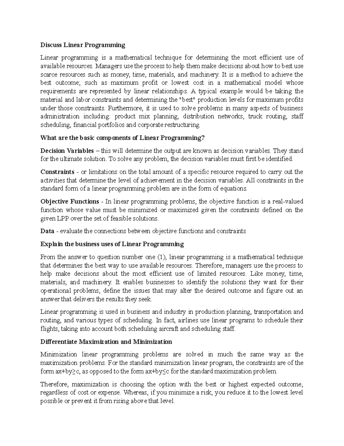 Discuss Linear Programming Discuss Linear Programming Linear Programming Is A Mathematical