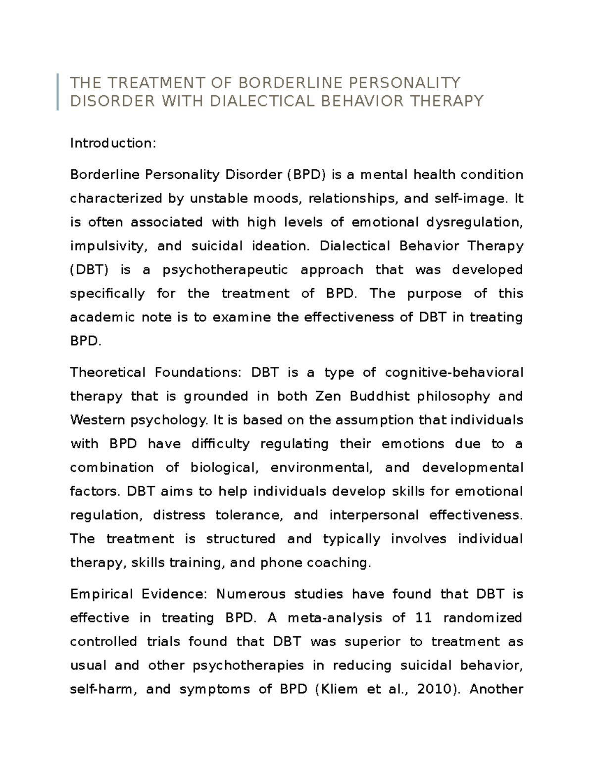 The Treatment of Borderline Personality Disorder with Dialectical ...