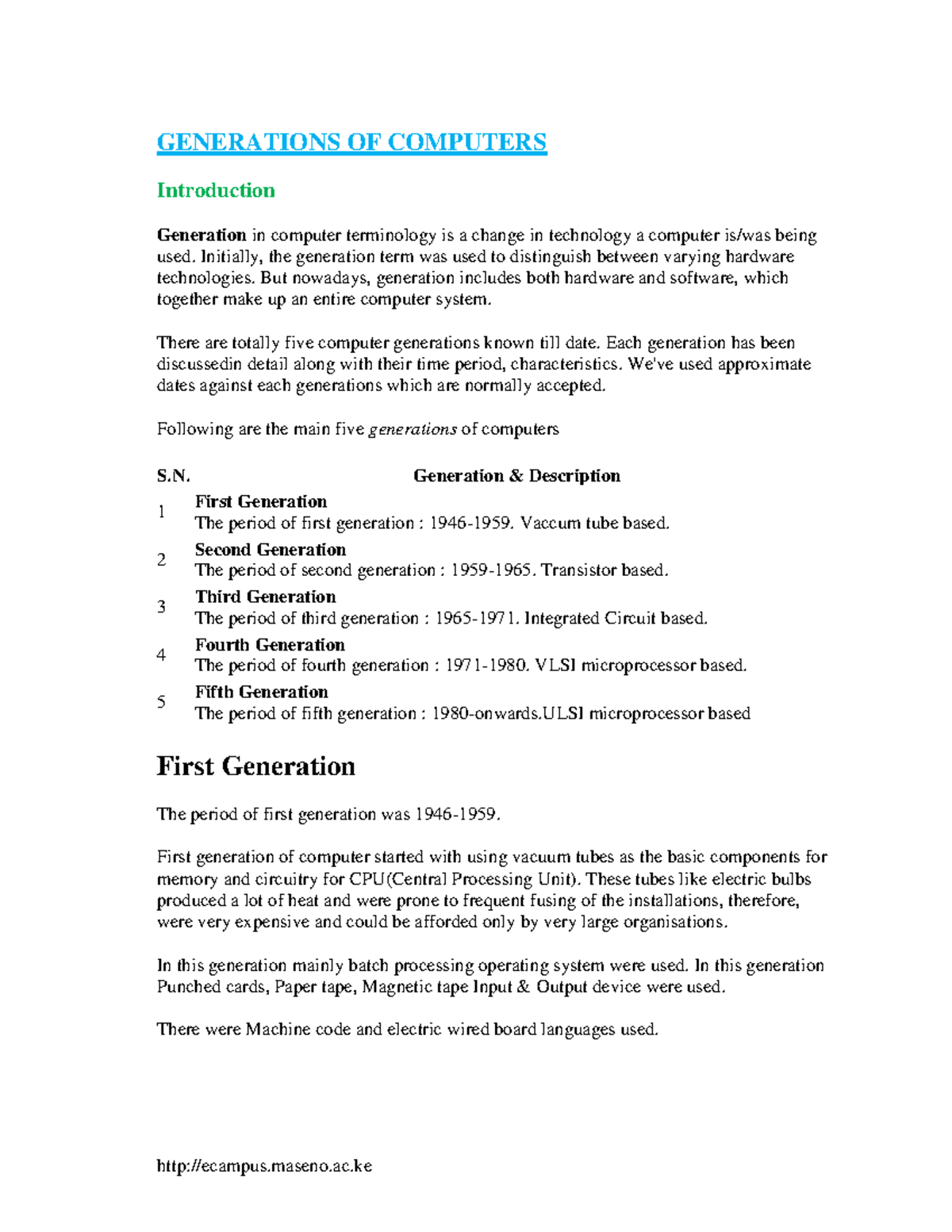 Generations OF Computers - GENERATIONS OF COMPUTERS Introduction Generation in computer ...