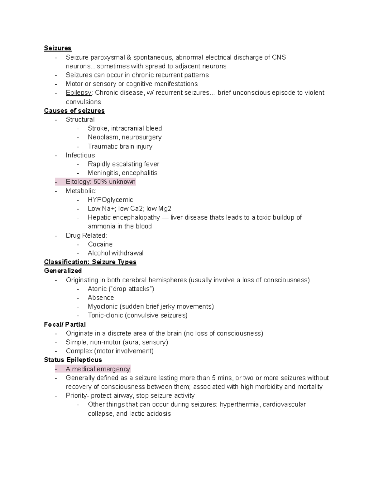 Anti Seizure Class Notes - Seizures - Seizure paroxysmal & spontaneous ...