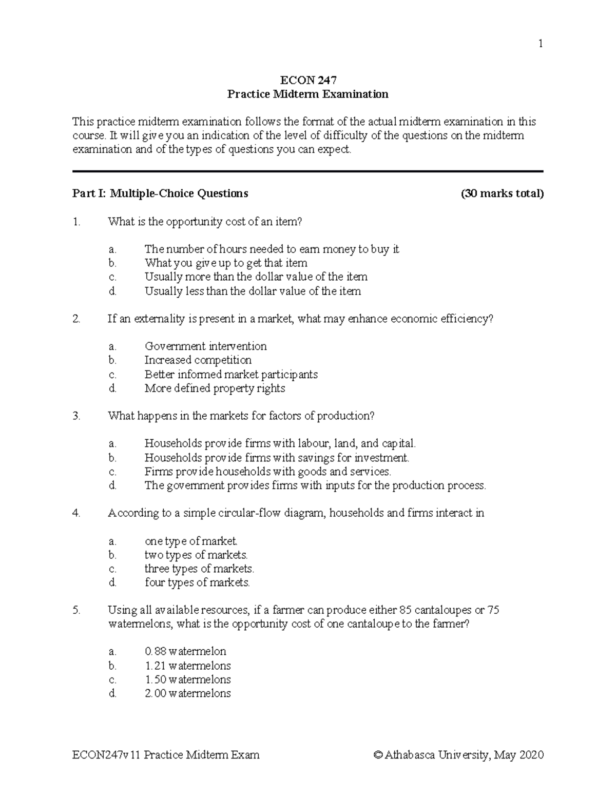 ECON247v11 Practice Midterm Exam - ECON 247 Practice Midterm ...