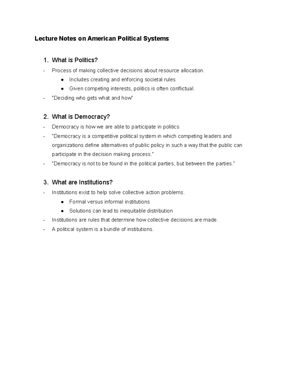 POL 201 Lecture American Political Systems - Lecture Notes on American ...