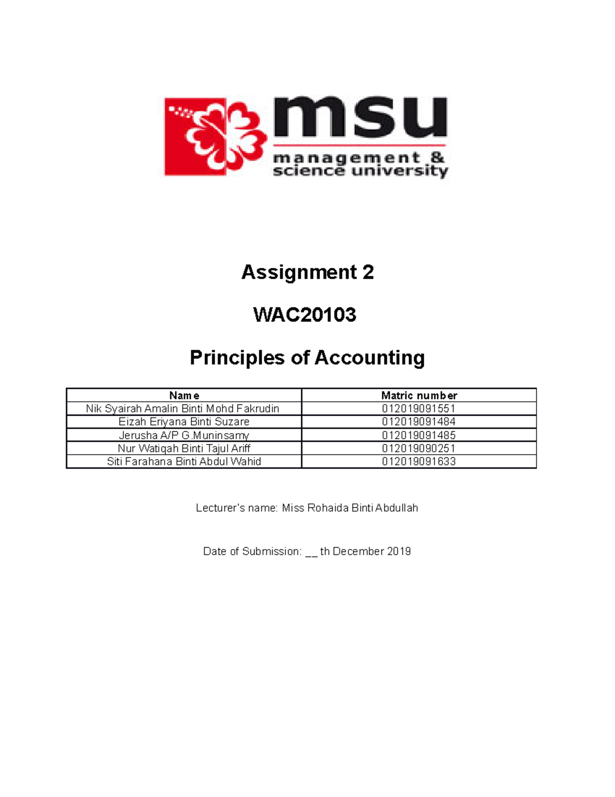 Accounting & Management for begginers - Assignment 2 WAC Principles of ...