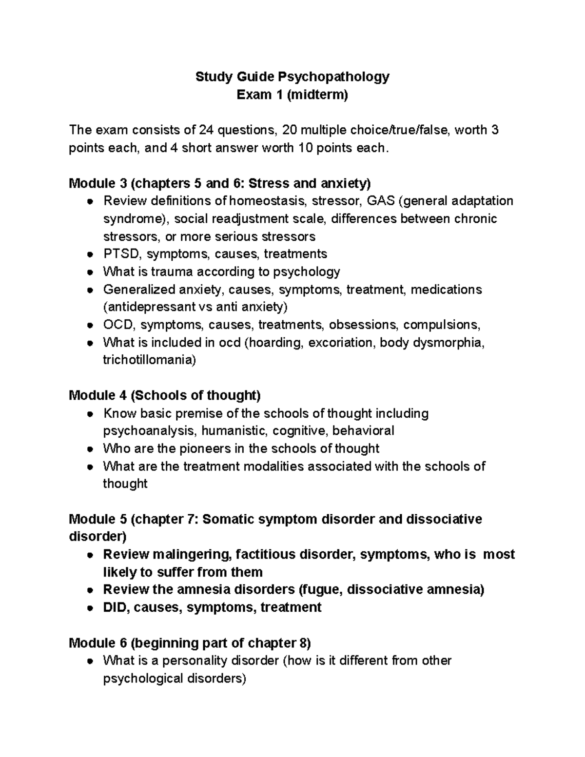 Study Guide Abnormal Psychology - Study Guide Psychopathology Exam 1 ...