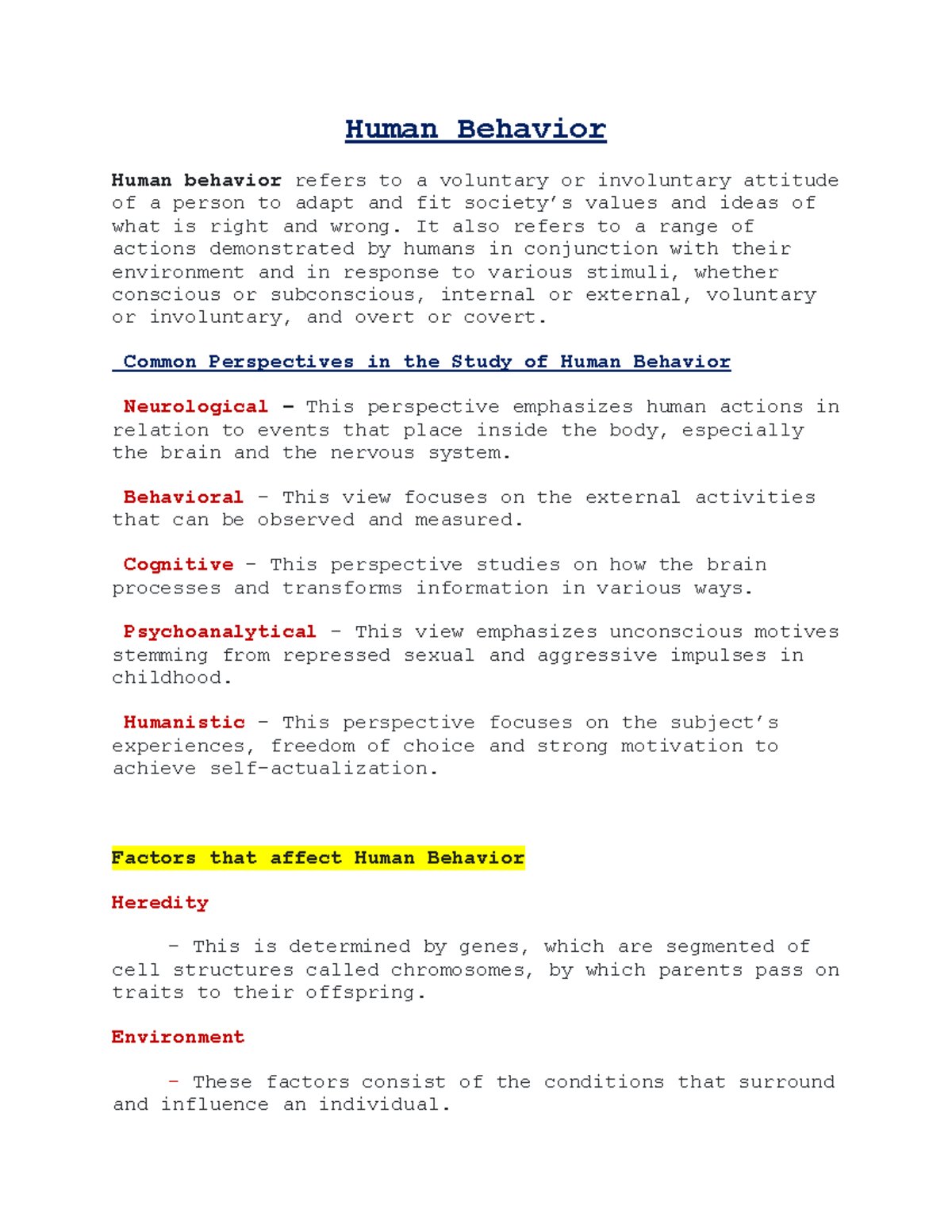 Crim3 Human Behavior - Human Behavior Human behavior refers to a ...