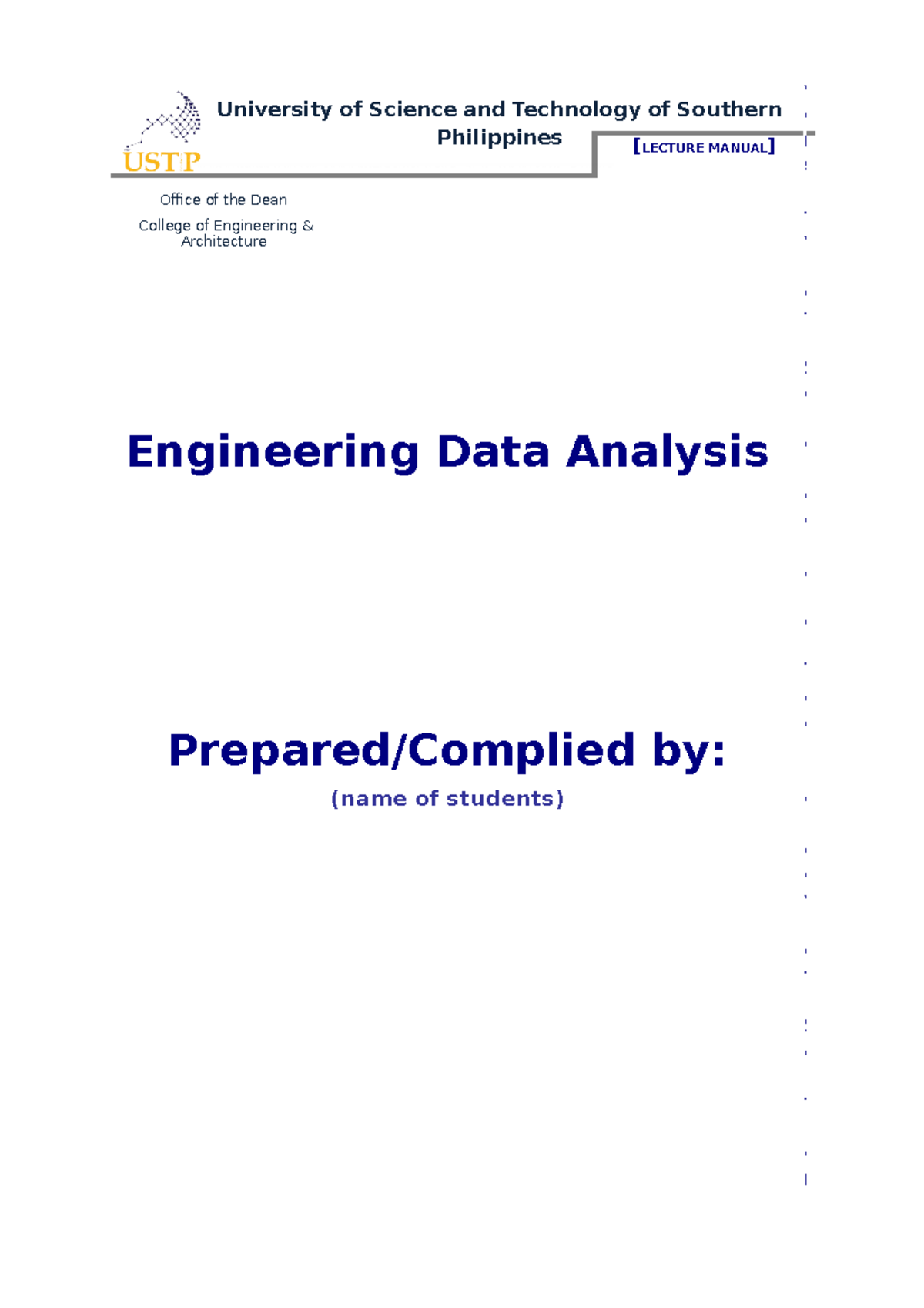 Instructional Material Sample ES209 - [LECTURE MANUAL] Engineering Data ...