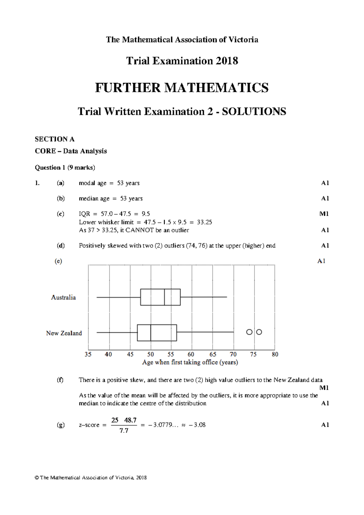[VCE Further] 2018 MAV Unit 34 Exam 2 Solutions - The Mathematical ...