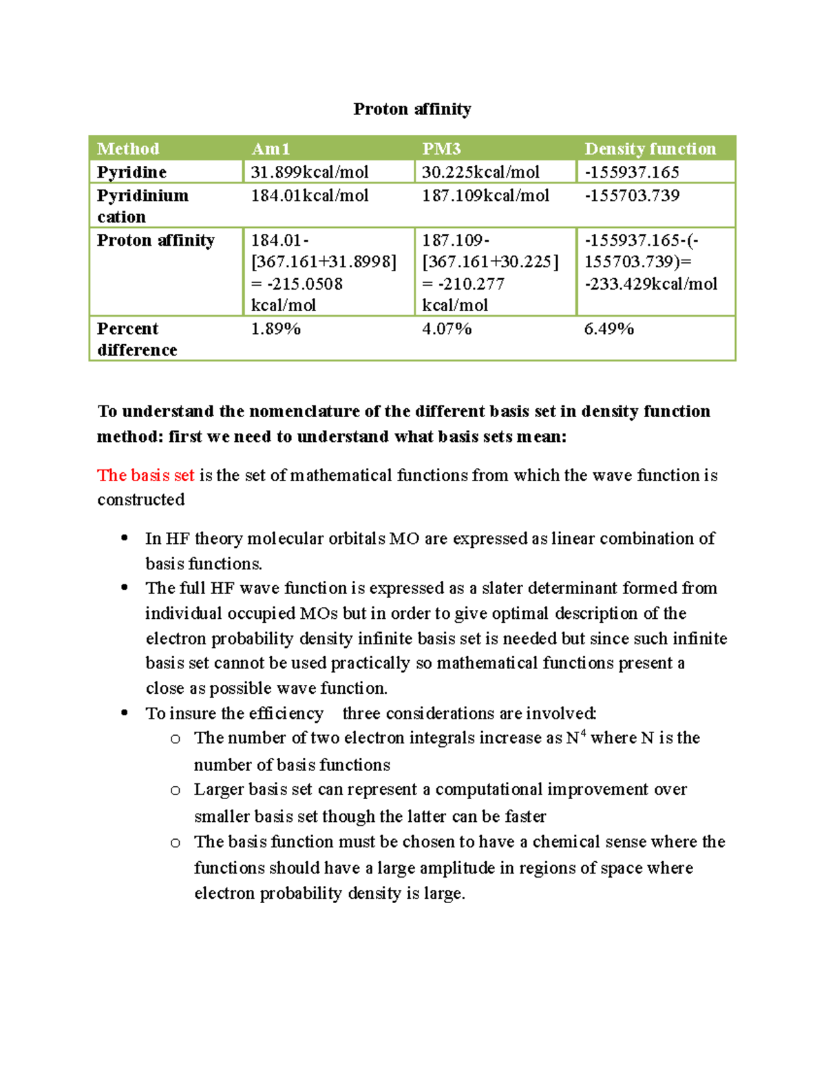 Exercise 1 Determine the Proton Affinity for Pyridine using AM1 ...