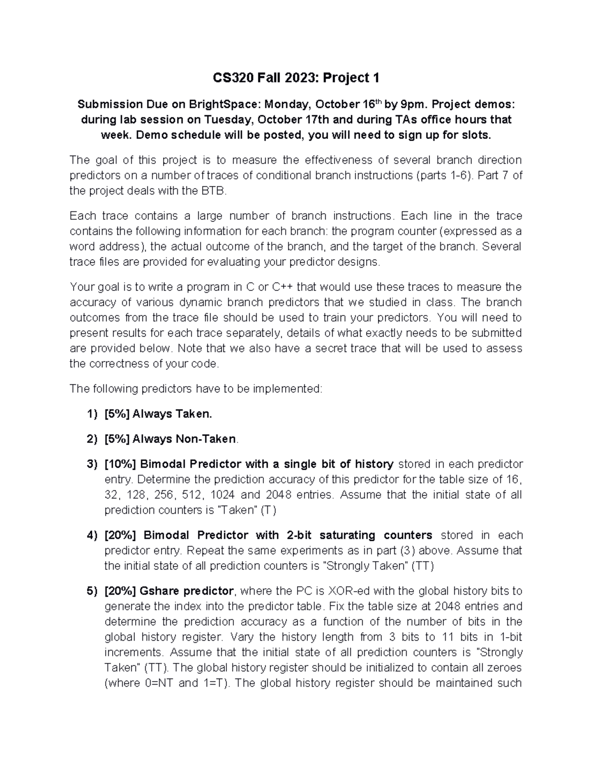 Project 1 Fall23 - CS320 Fall 2023: Project 1 Submission Due on BrightSpace: Monday, October ...