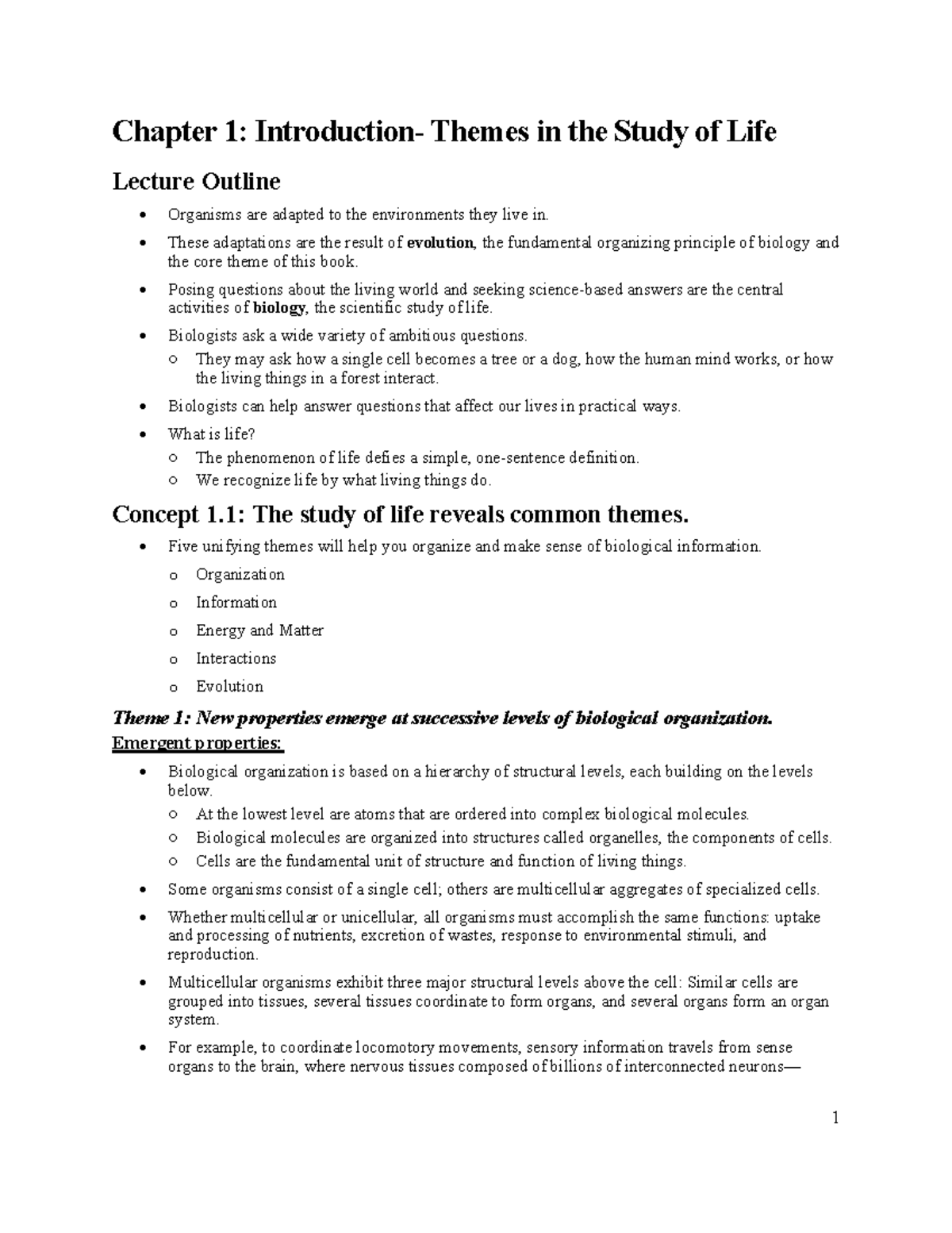 Chapter 1 - Outline - BIOL 1406 - Studocu