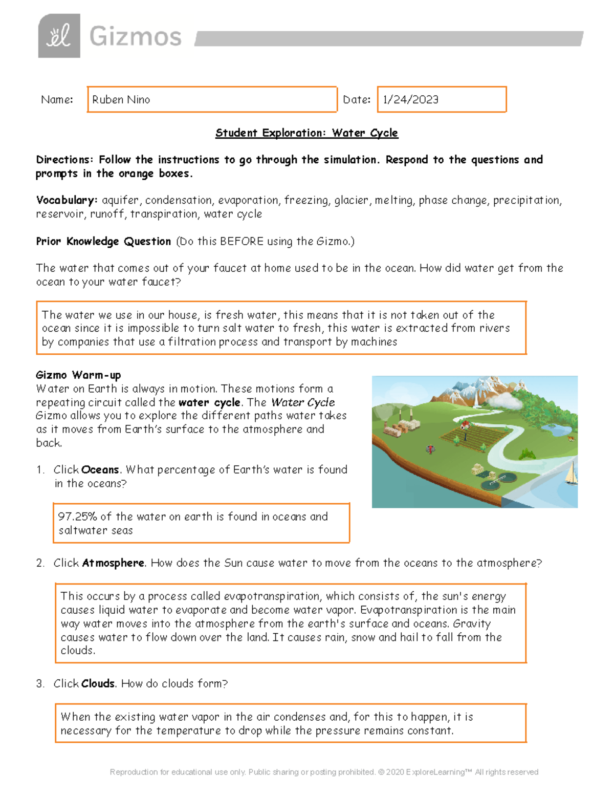 Copy of Copy of Water Cycle SE - Name: Ruben Nino Date: 1/24/ Student ...