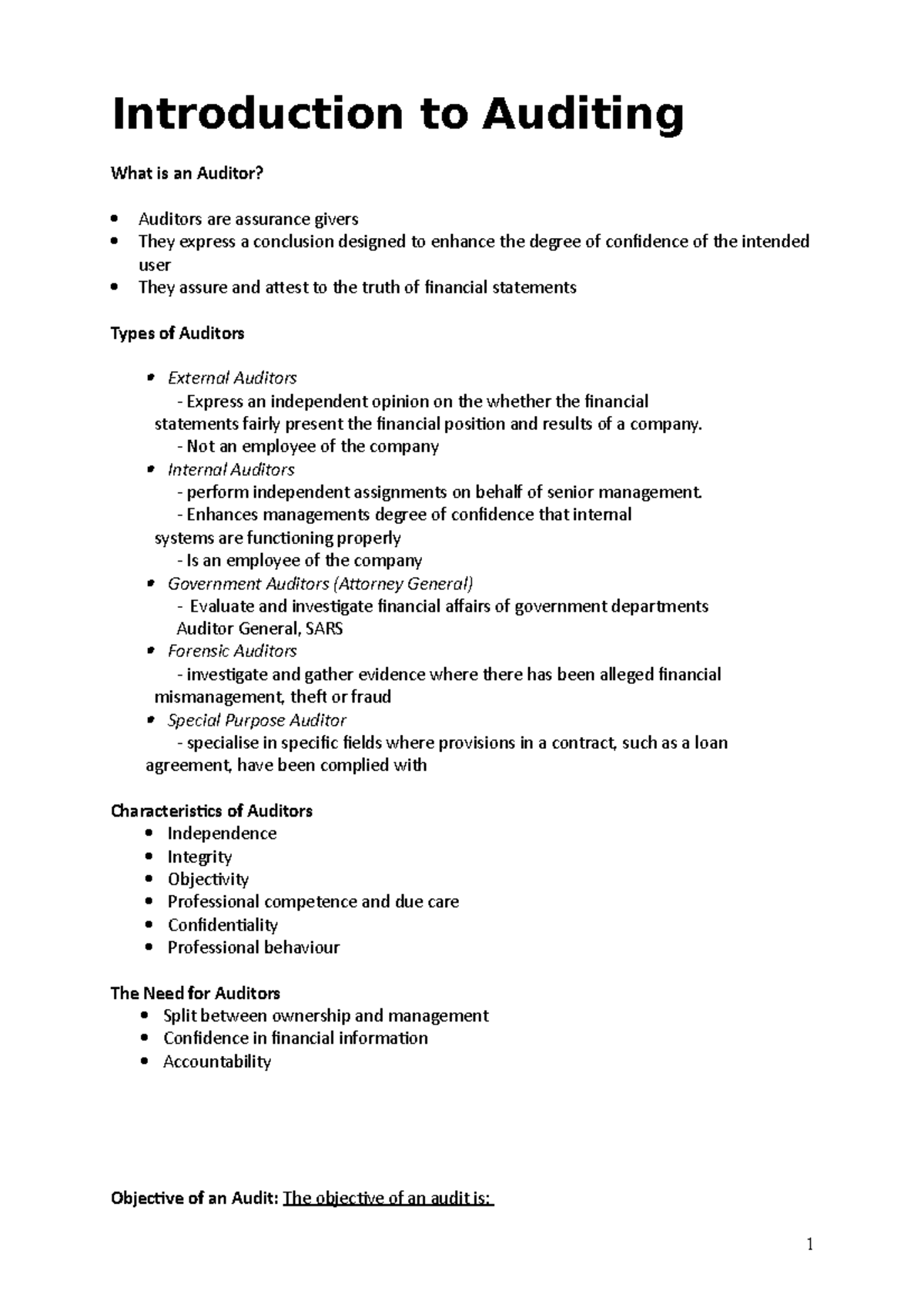 Auditing Year 2 - Introduction to Auditing What is an Auditor? Auditors ...
