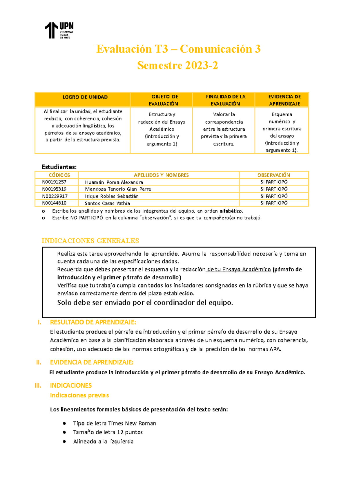 Grupo 13 COM3 T3 (5) - TA3 - Evaluación T3 – Comunicación 3 Semestre 2023- LOGRO DE UNIDAD ...
