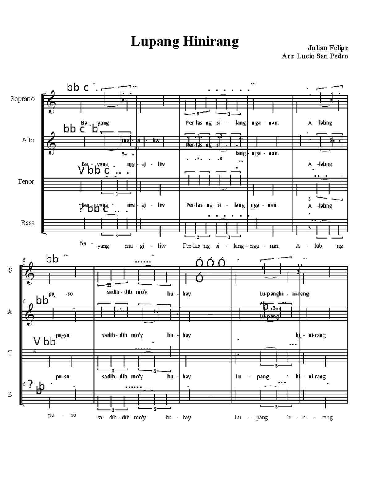 Lupang-hinirang-satb - bb c ̇. bb c ̇b. Ba - yang .. ̇ ̇ 3 ma - gi ...
