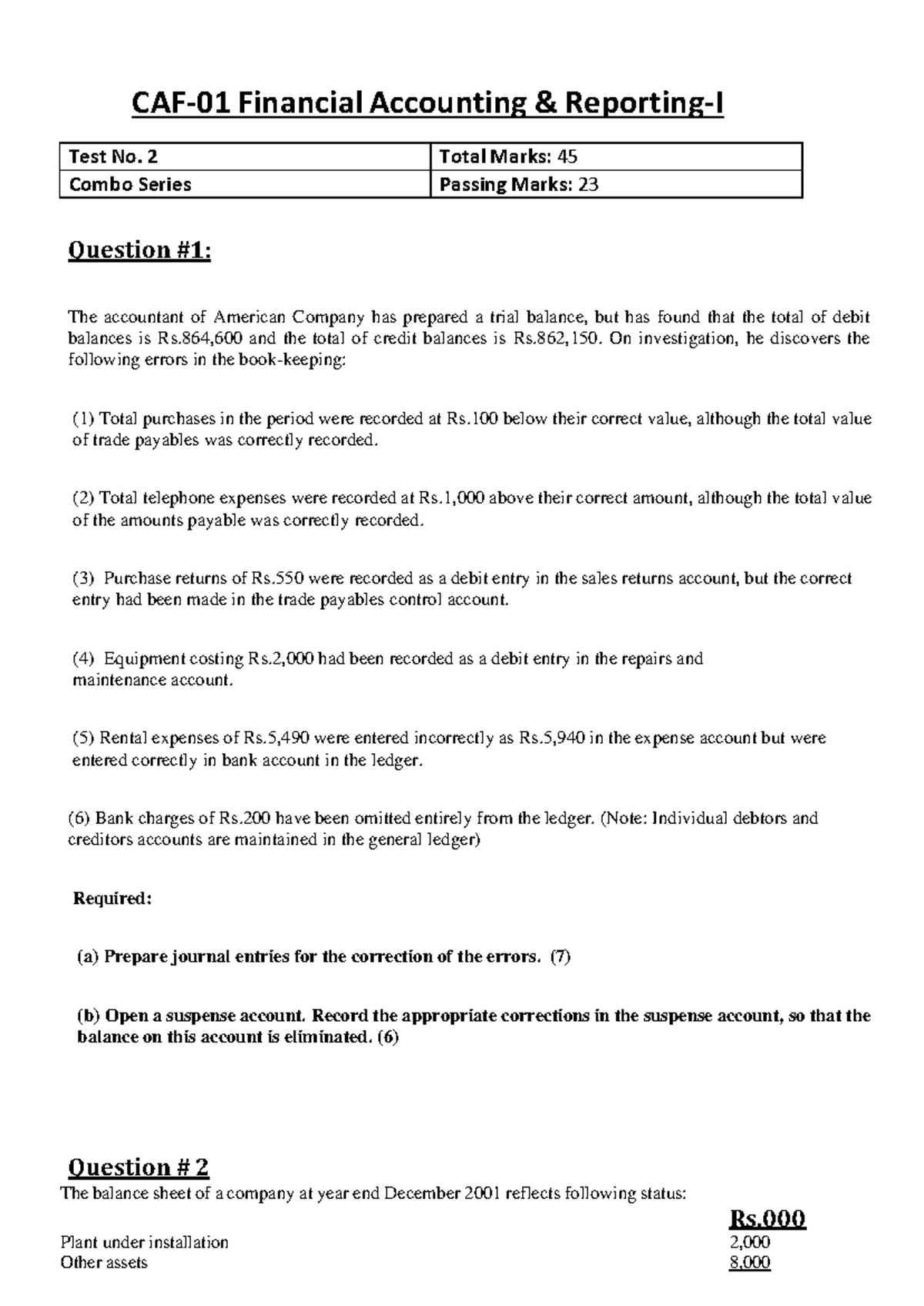 Sec 3 FAR 1 Test 2 - CA notes - CAF-01 Financial Accounting & Reporting ...