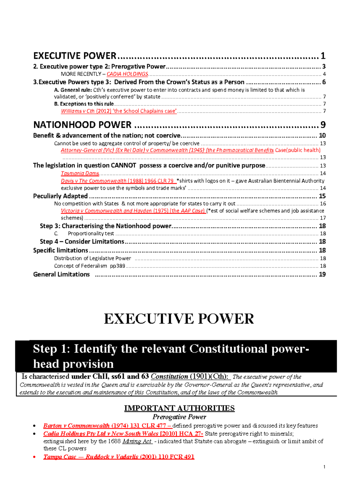 Constitutional law - key issue areas - EXECUTIVE POWER - Studocu