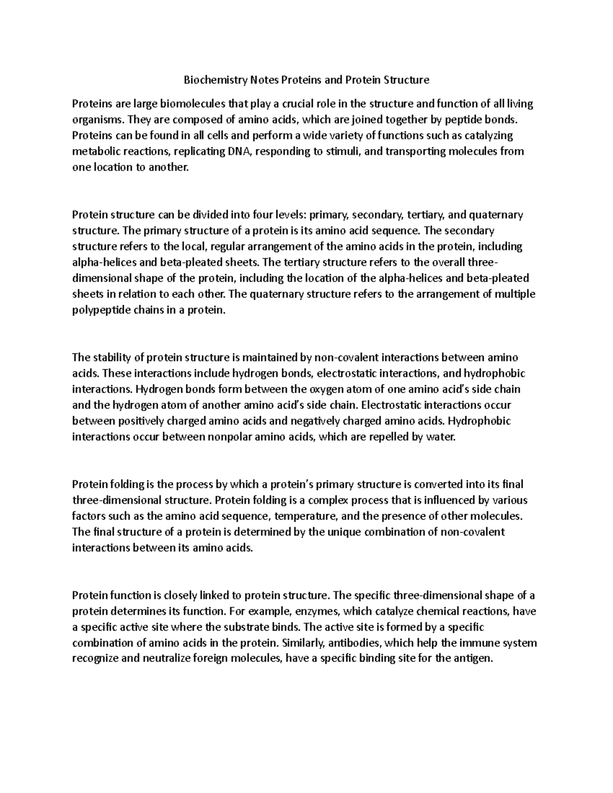 Biochemistry Notes Proteins and Protein Structure - They are composed ...