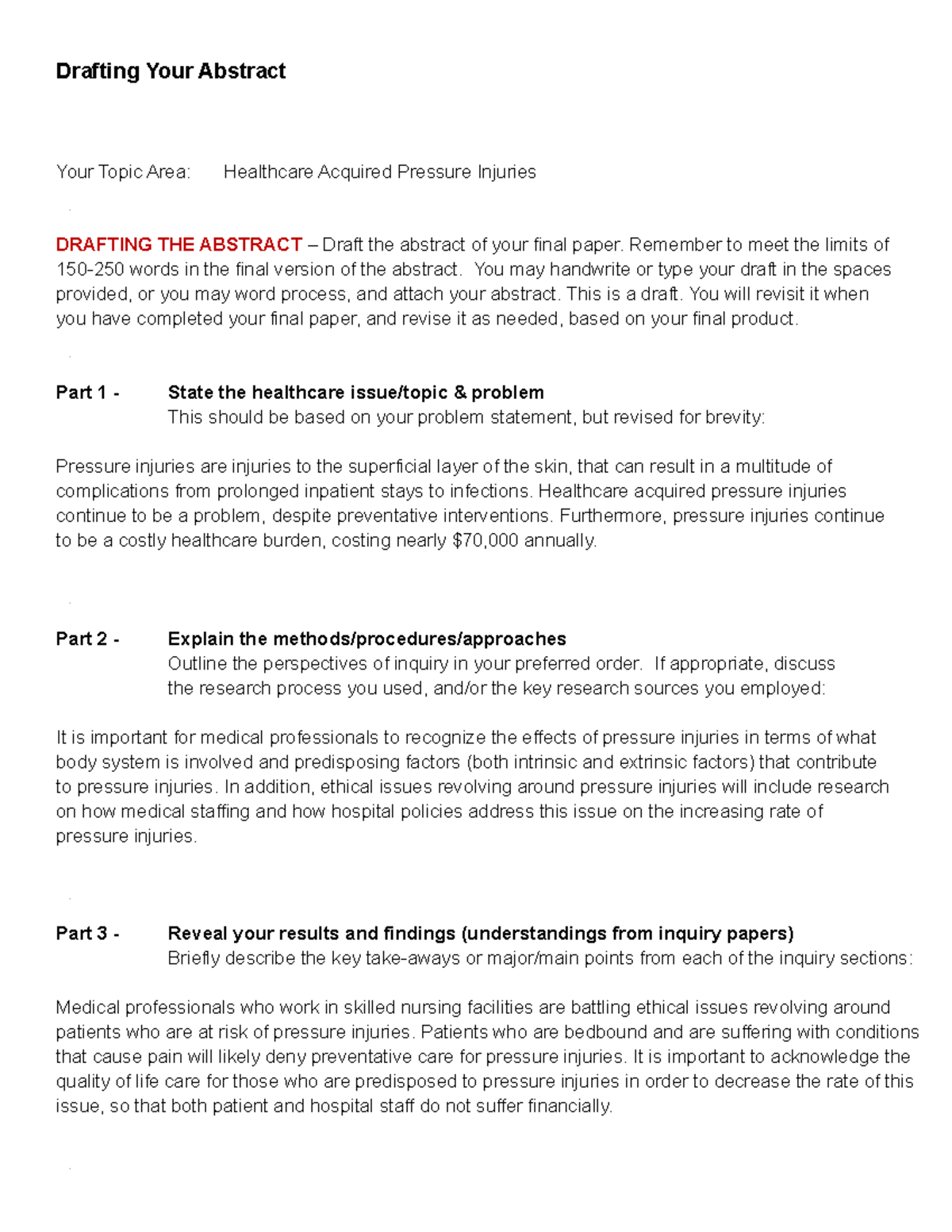 Drafting Your Abstract: Healthcare Acquired Pressure Injuries - Studocu