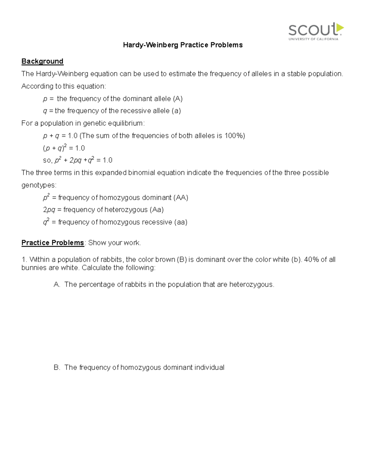 Bio Assignment 2.4.1 Hardy Weinberg Practice - Hardy-Weinberg Practice ...