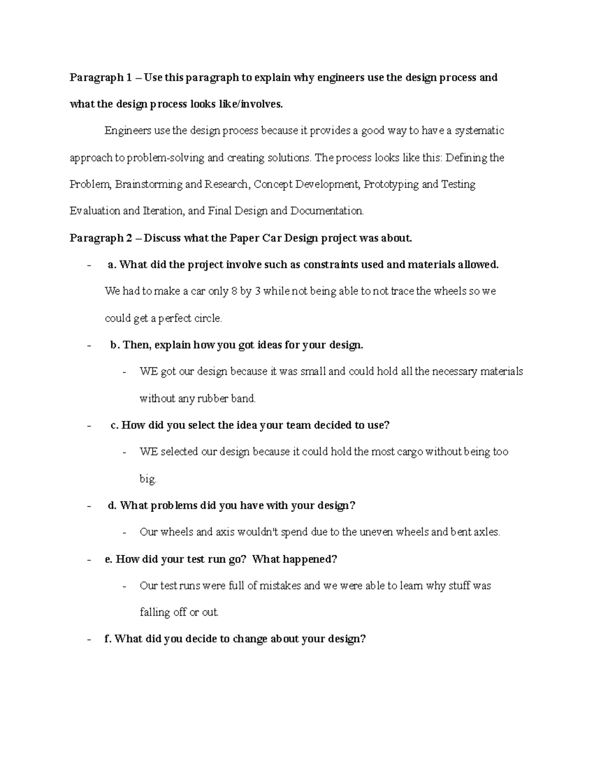 Paper Car Reflection-TG - Paragraph 1 – Use this paragraph to explain ...