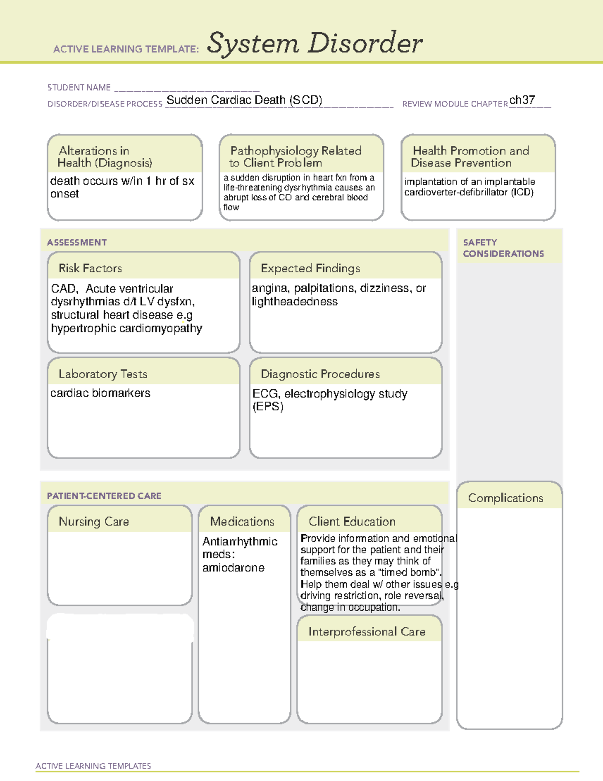 Sudden Cardiac Death (SCD) - ACTIVE LEARNING TEMPLATES System Disorder ...