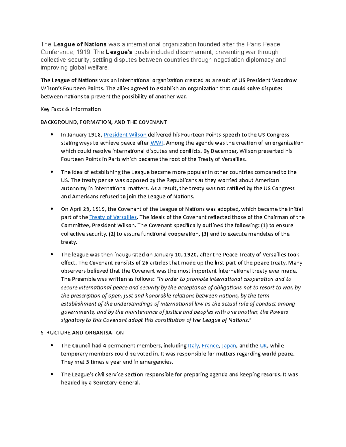 The Leuage of Nations - essay - The League of Nations was a ...