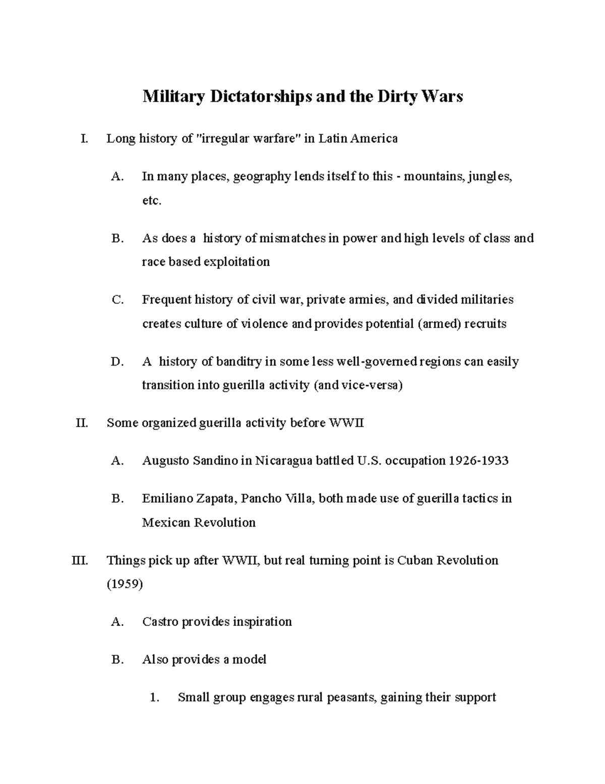 Military Dictatorships and the Dirty Wars - Long history of "irregular ...