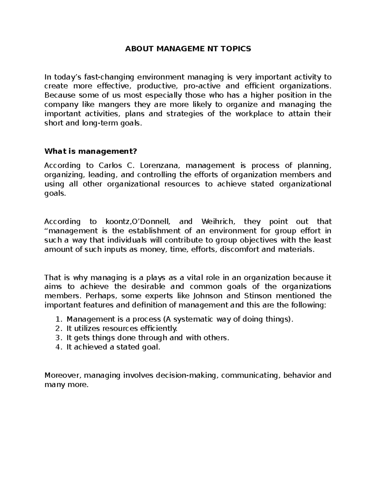 About Manageme NT Topics - ABOUT MANAGEME NT TOPICS In today’s fast ...