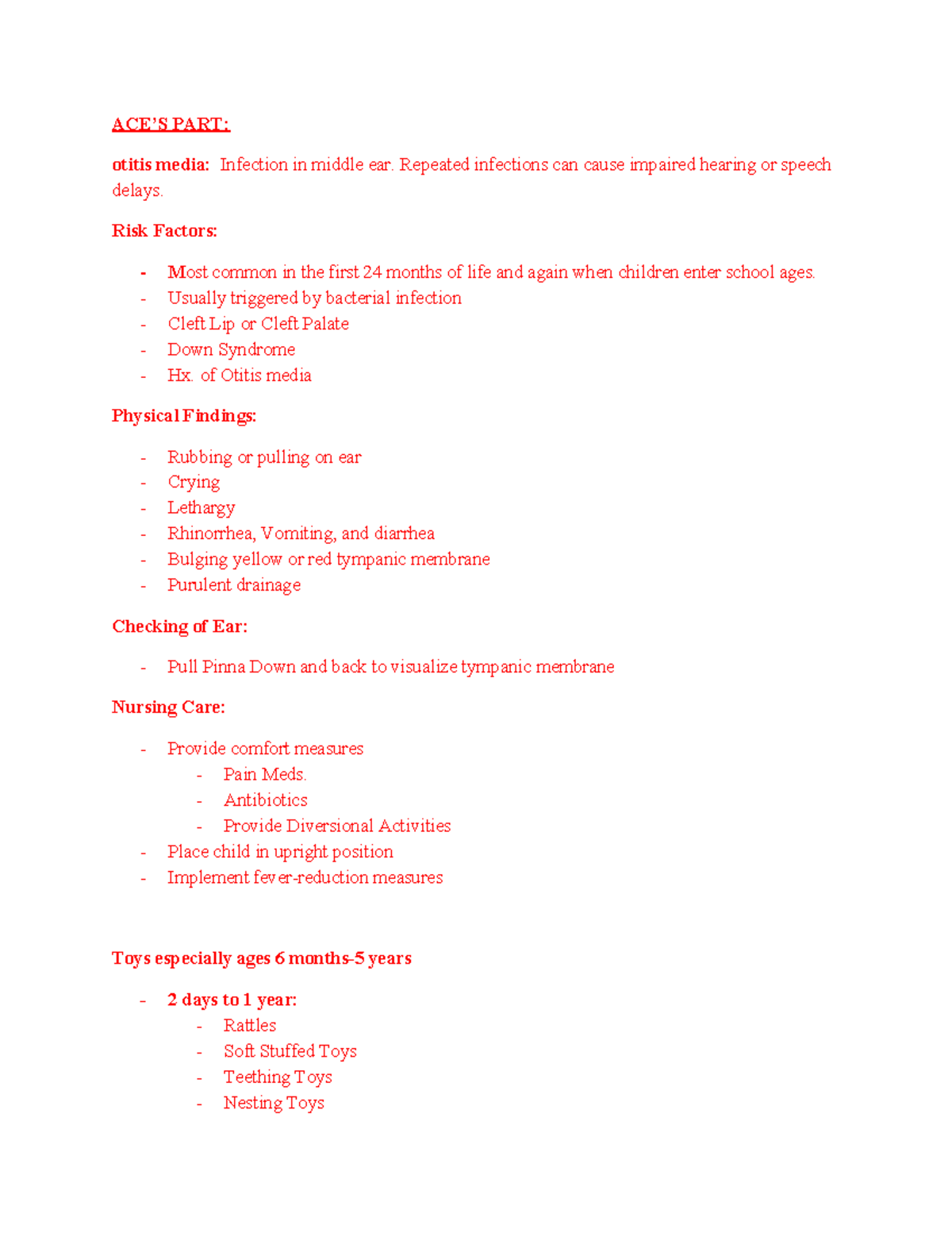 Pediatrics - Cardio notes - ACE’S PART: otitis media: Infection in ...