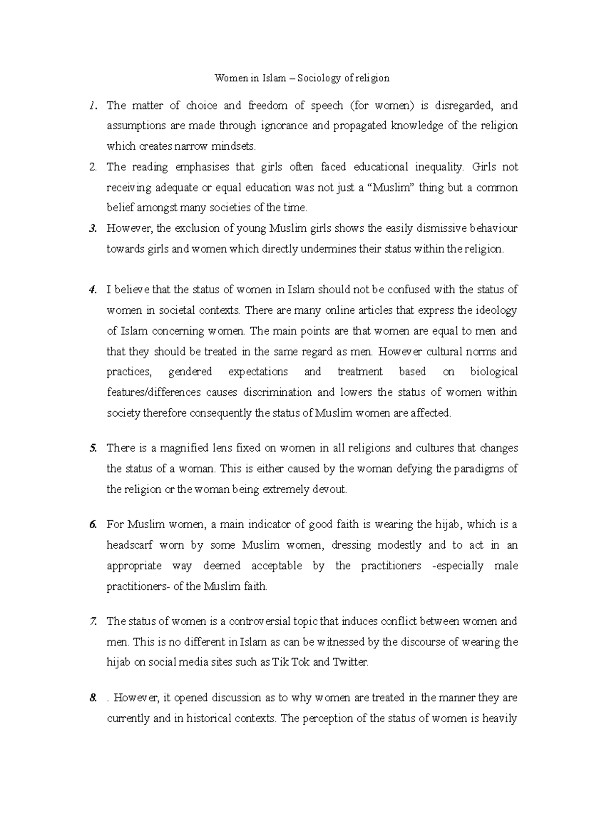 Women IN Islam - Women in Islam – Sociology of religion The matter of ...