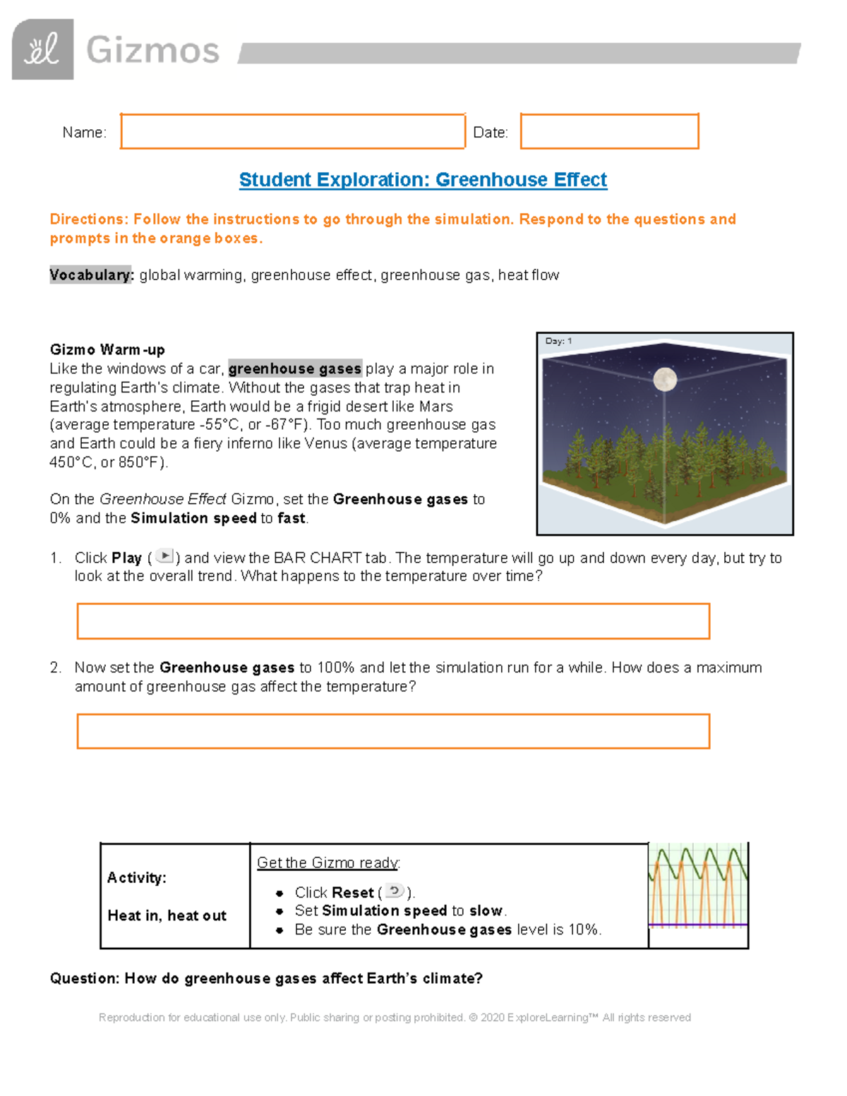 Greenhouse Effect - Name: Date: Student Exploration: Greenhouse Effect ...