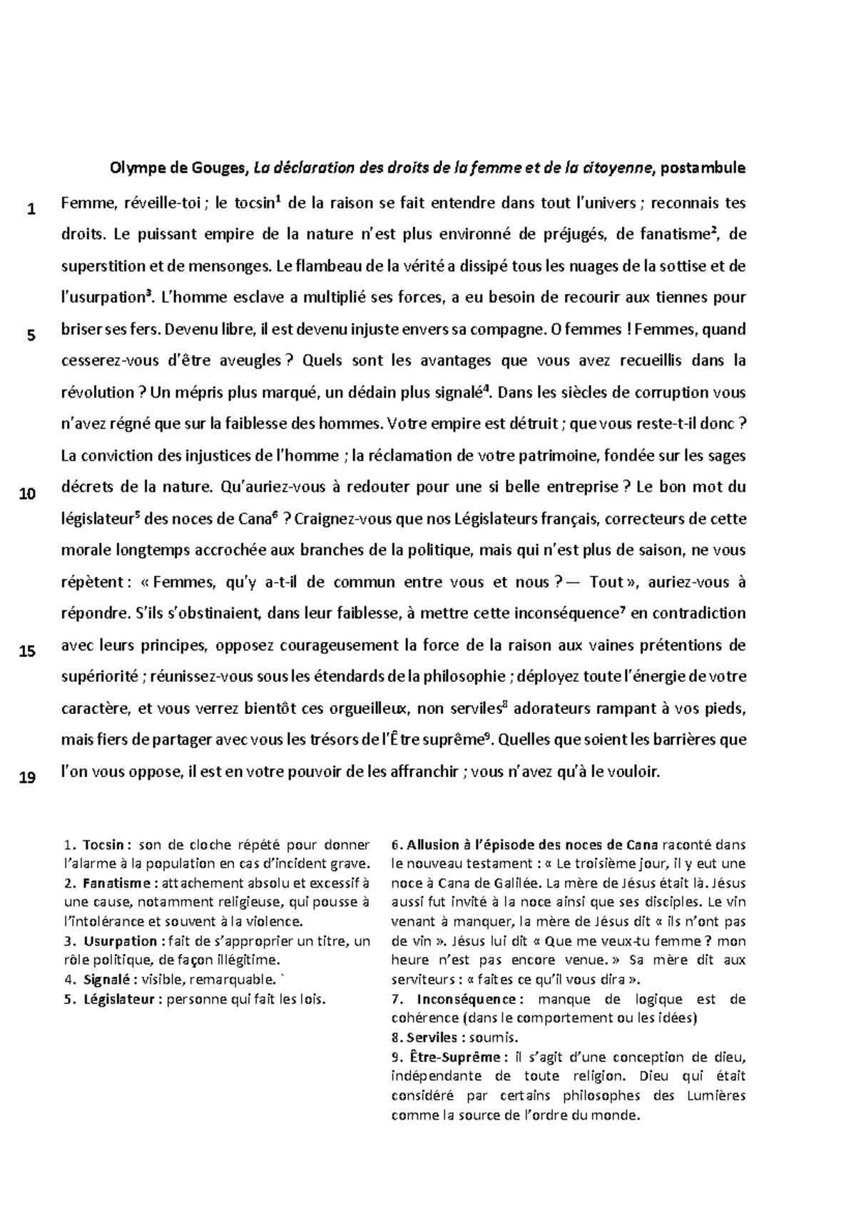 10 Debut Postambule ODG - Olympe de Gouges, La déclaration des droits de la femme et de la - Studocu