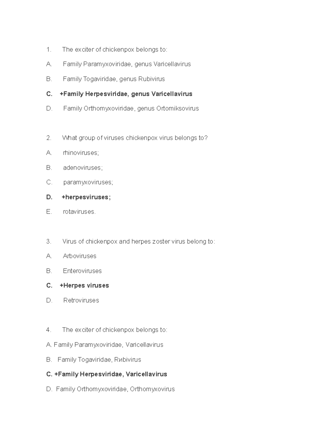 Test Chickenpox - This document includes multiple choice questions ...