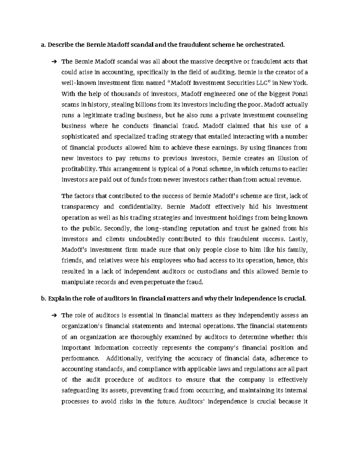 Asynchronous Activity - a. Describe the Bernie Mado scandal and the ...