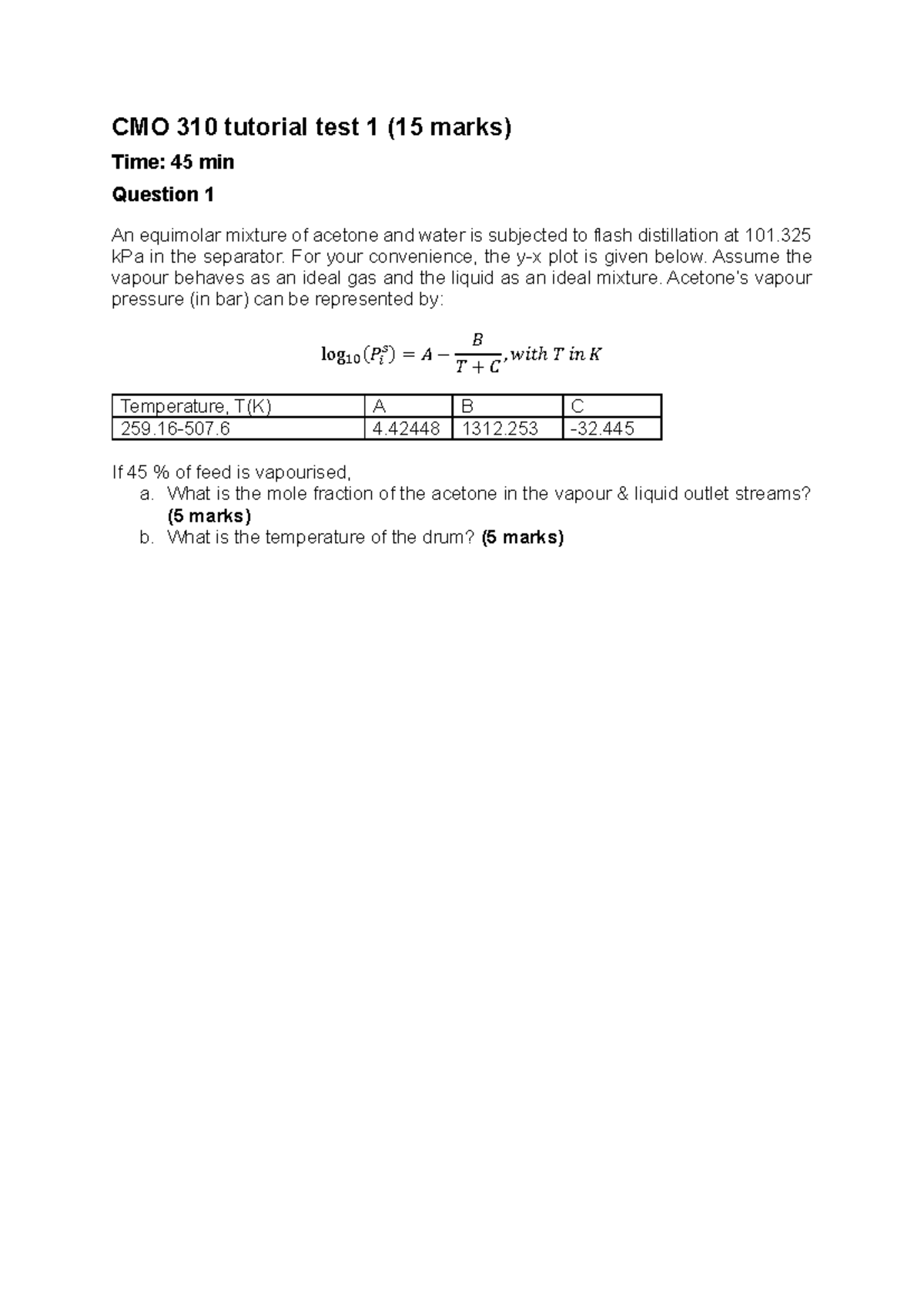 CMO 310 Class Test 1 memo 2023 - CMO 310 tutorial test 1 (15 marks ...