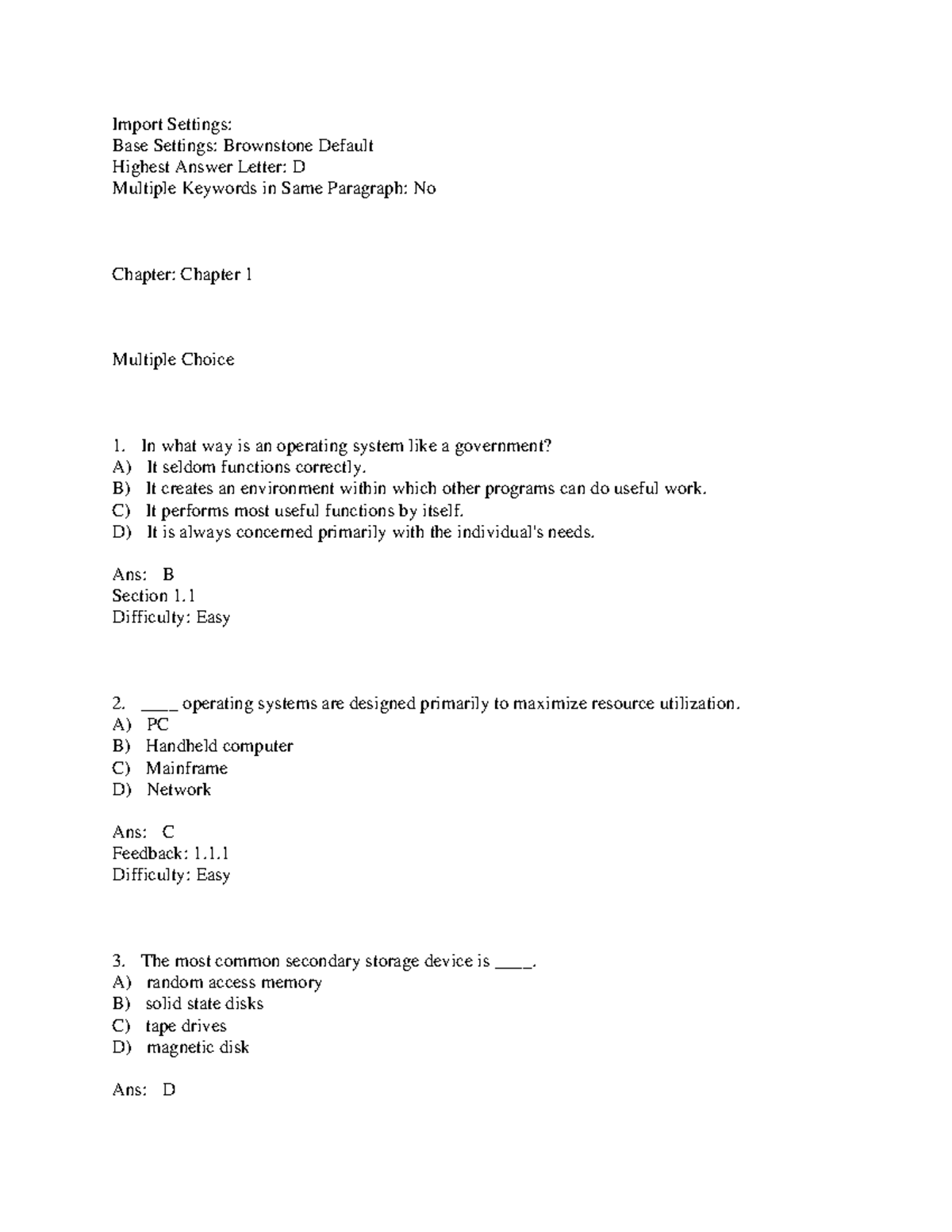 CSI 3131 Operating systems textbook Test Bank - Import Settings: Base ...