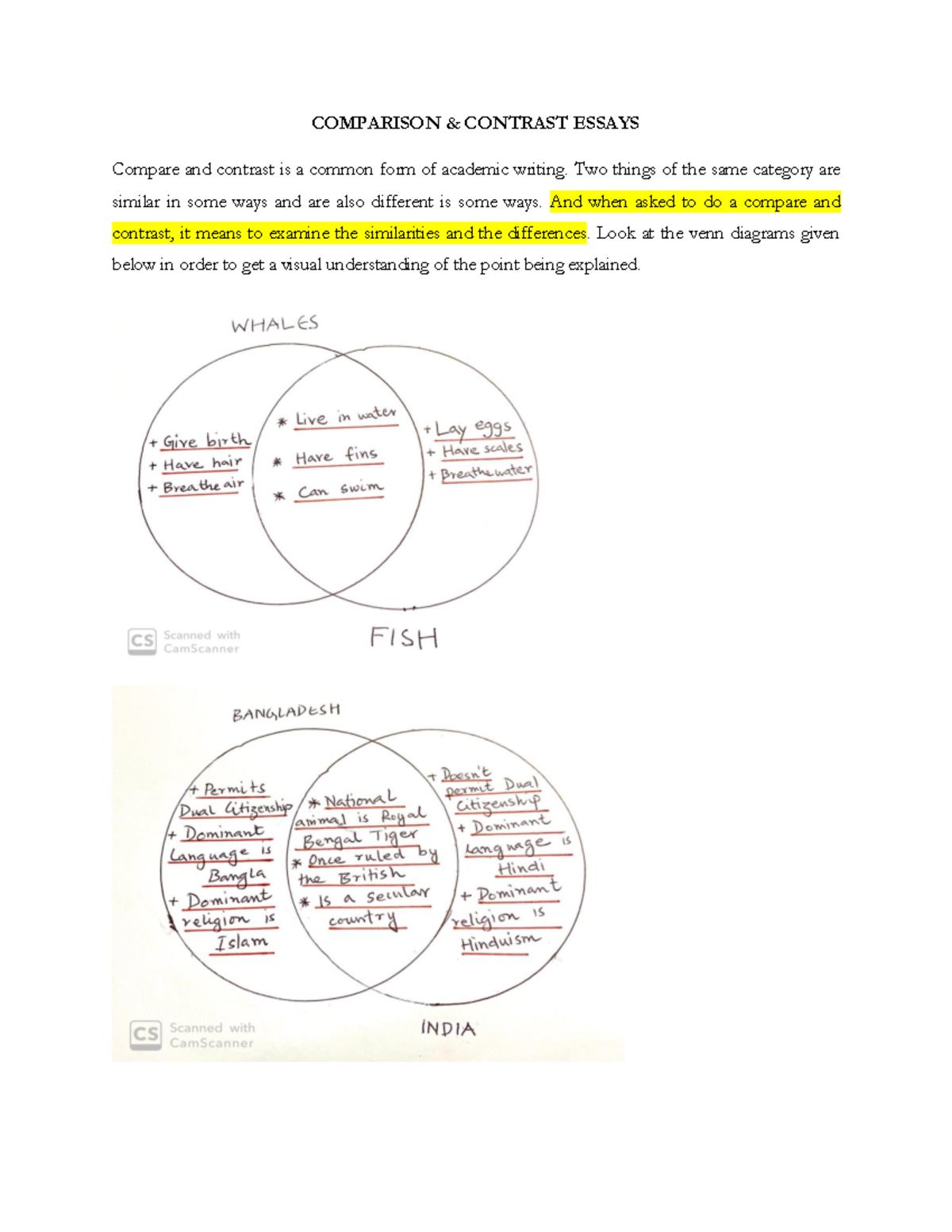 Eng103 - ENG 103 - COMPARISON & CONTRAST ESSAYS Compare and contrast is ...