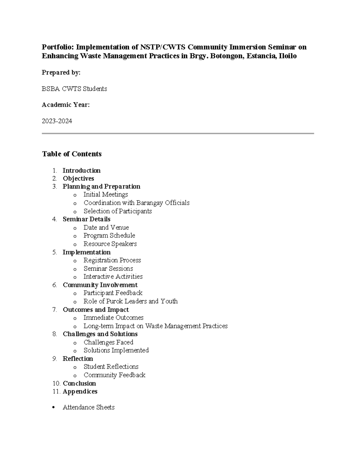 Portfolio NSTP 2023-2024 2ND SEM - Portfolio: Implementation of NSTP ...